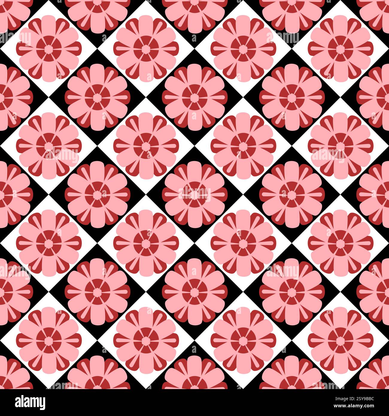 Seamless floral geometric pattern with lowers on tiles vector ...