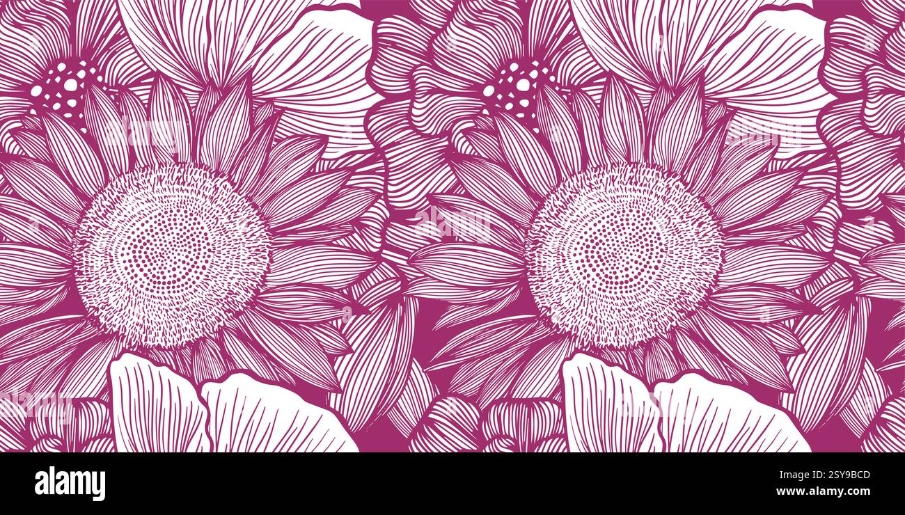 Seamless background graphic flowers fuchsia color. hand drawing. Not AI ...