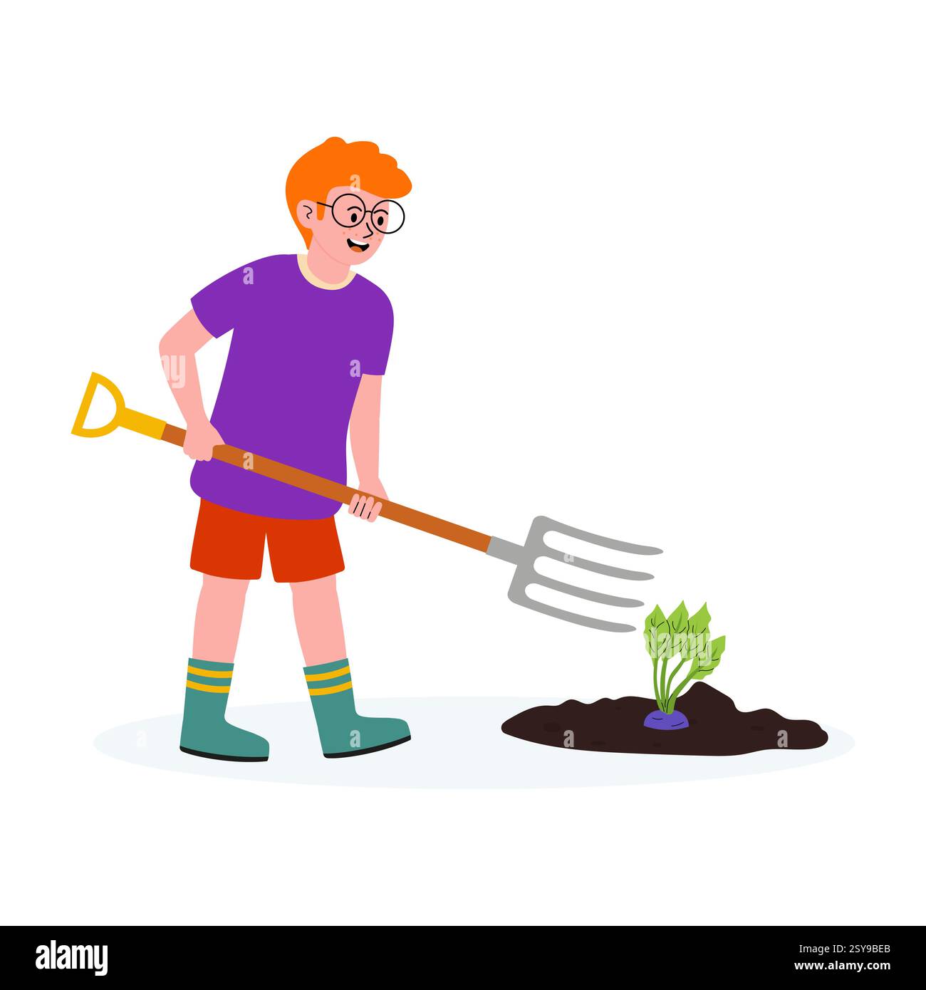 Boy soil gardening Stock Vector Images - Alamy