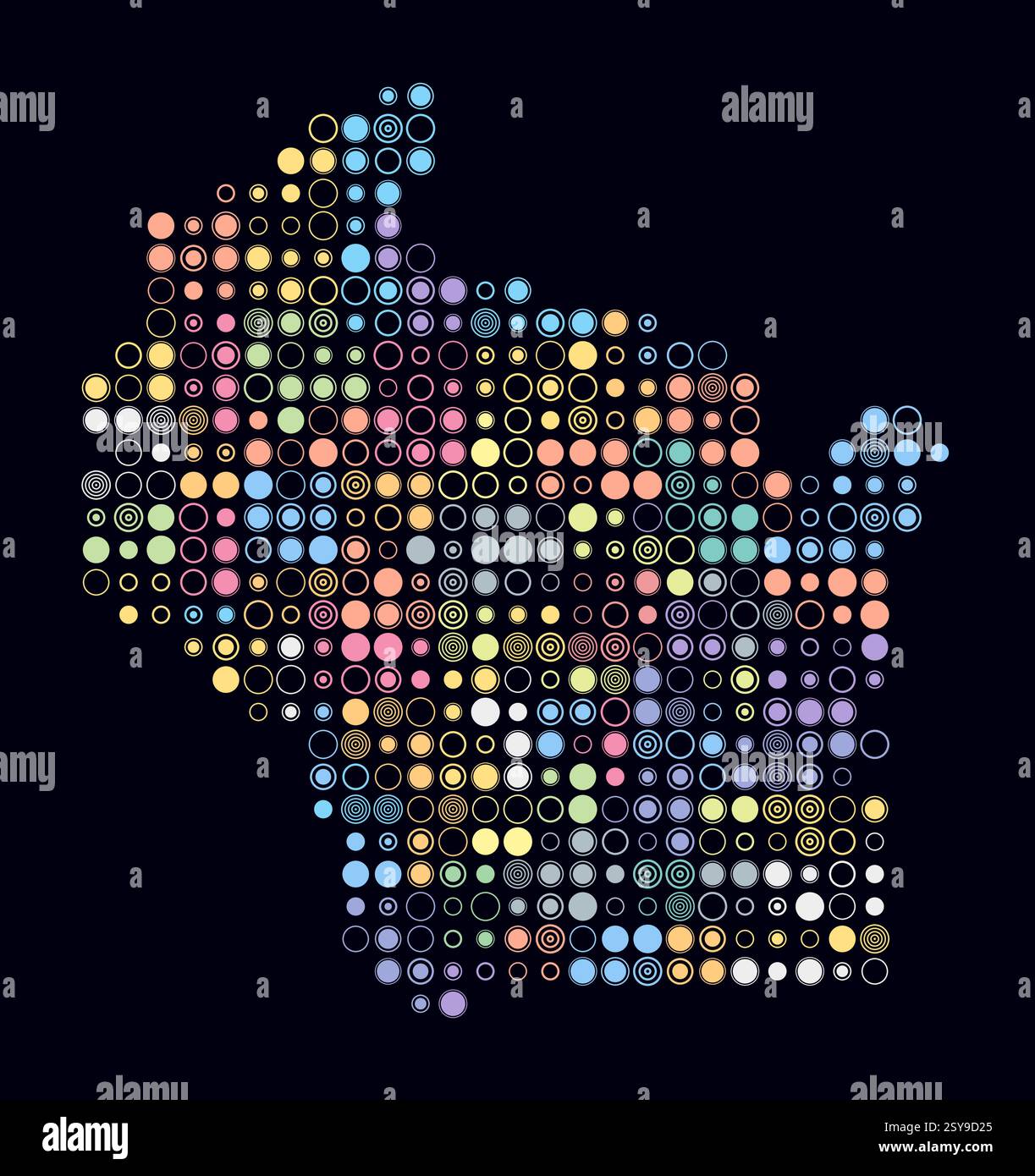 Wisconsin, shape of the state built of colored cells. Digital style map ...