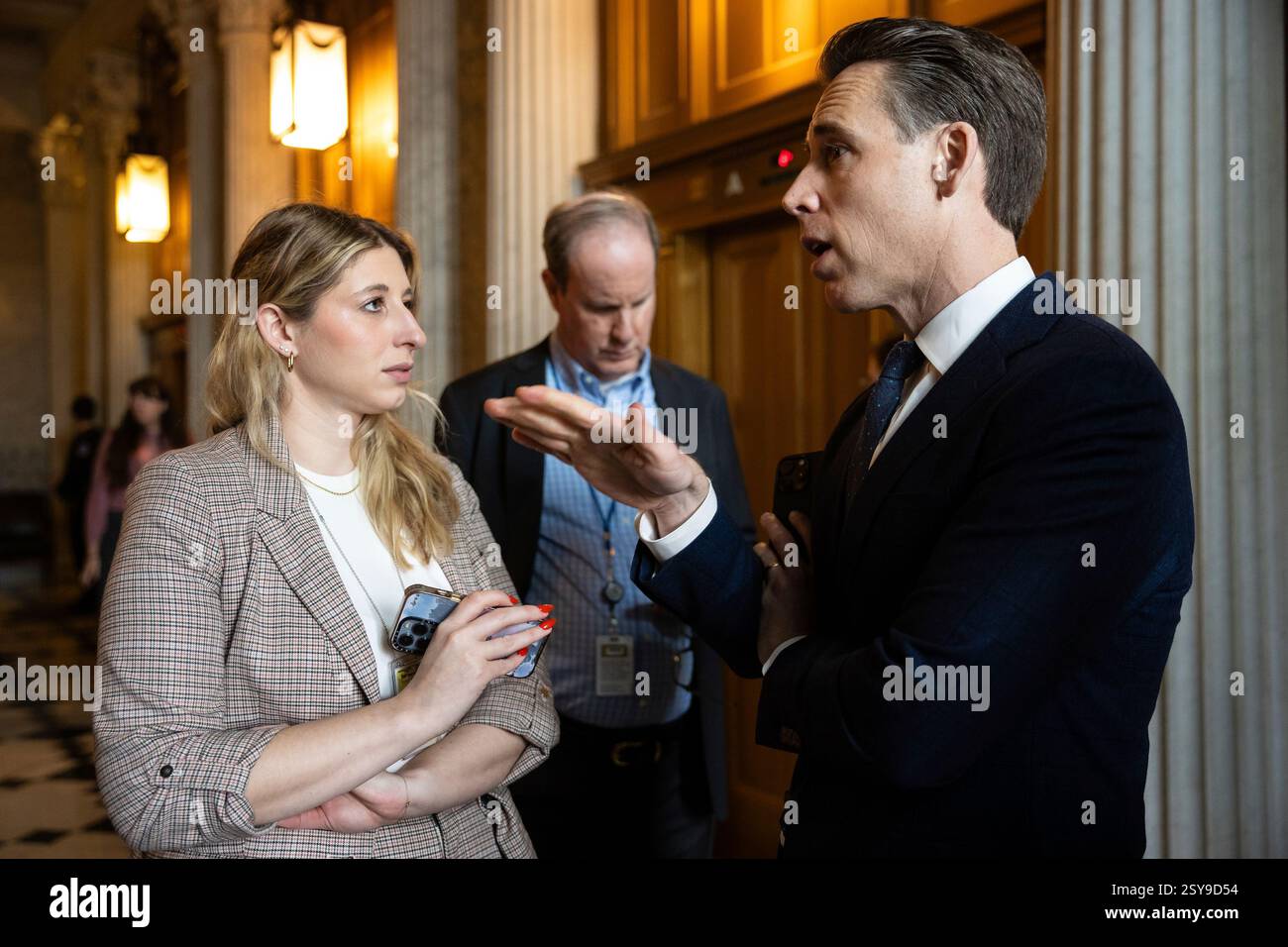 Sen. Josh Hawley (R-Mo.) speaks with reporters at the U.S. Capitol Feb ...