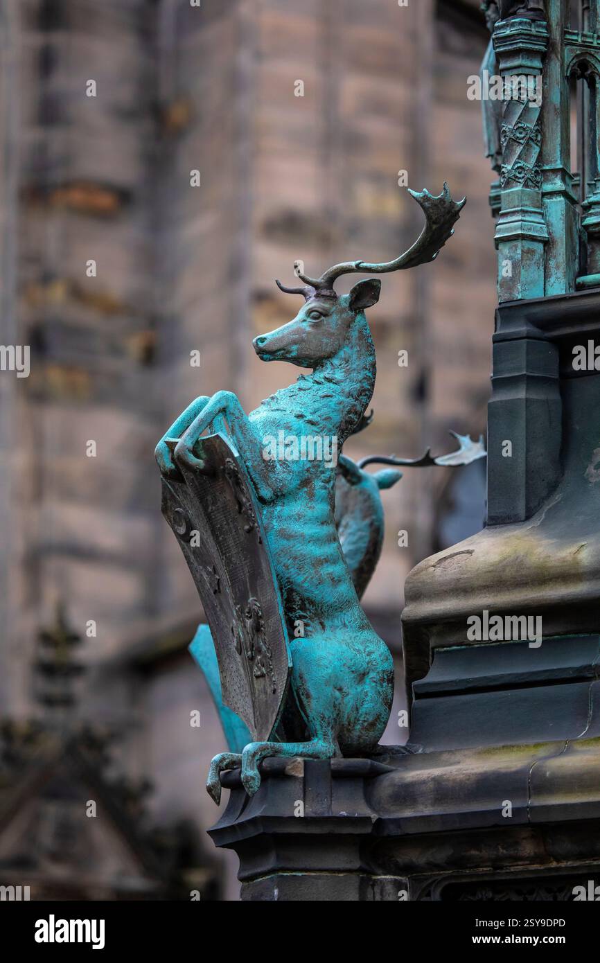 Edinburgh, Scotland - February 15th 2023: A deer sculpture at the base ...