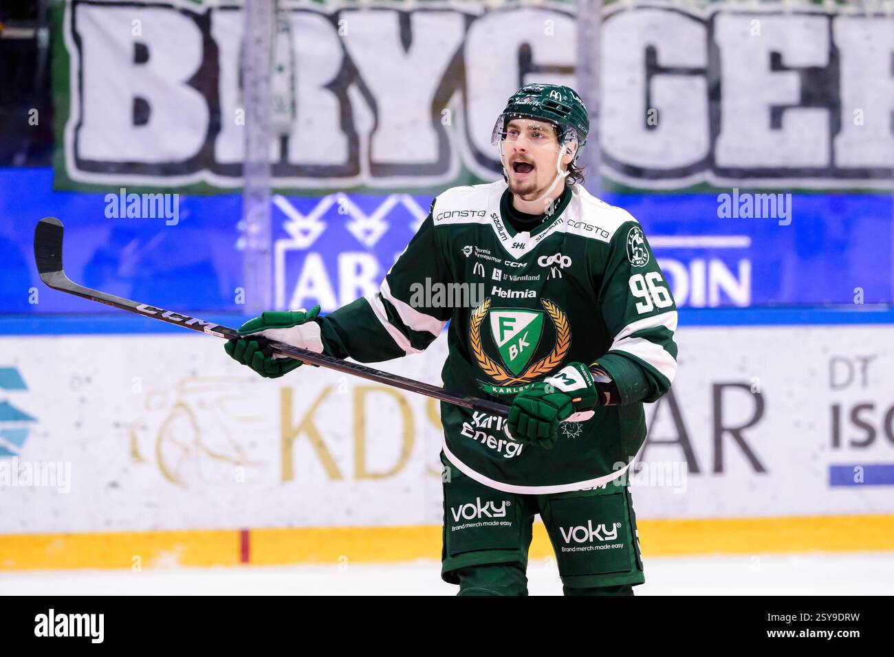 Karlstad, Sverige. 27th Feb, 2025. 250227 Färjestads David Tomasek deppar under ishockeymatchen ...