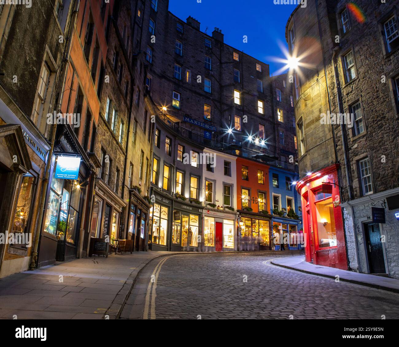 Edinburgh, UK - February 15th 2023: View of the pretty Victoria Street ...