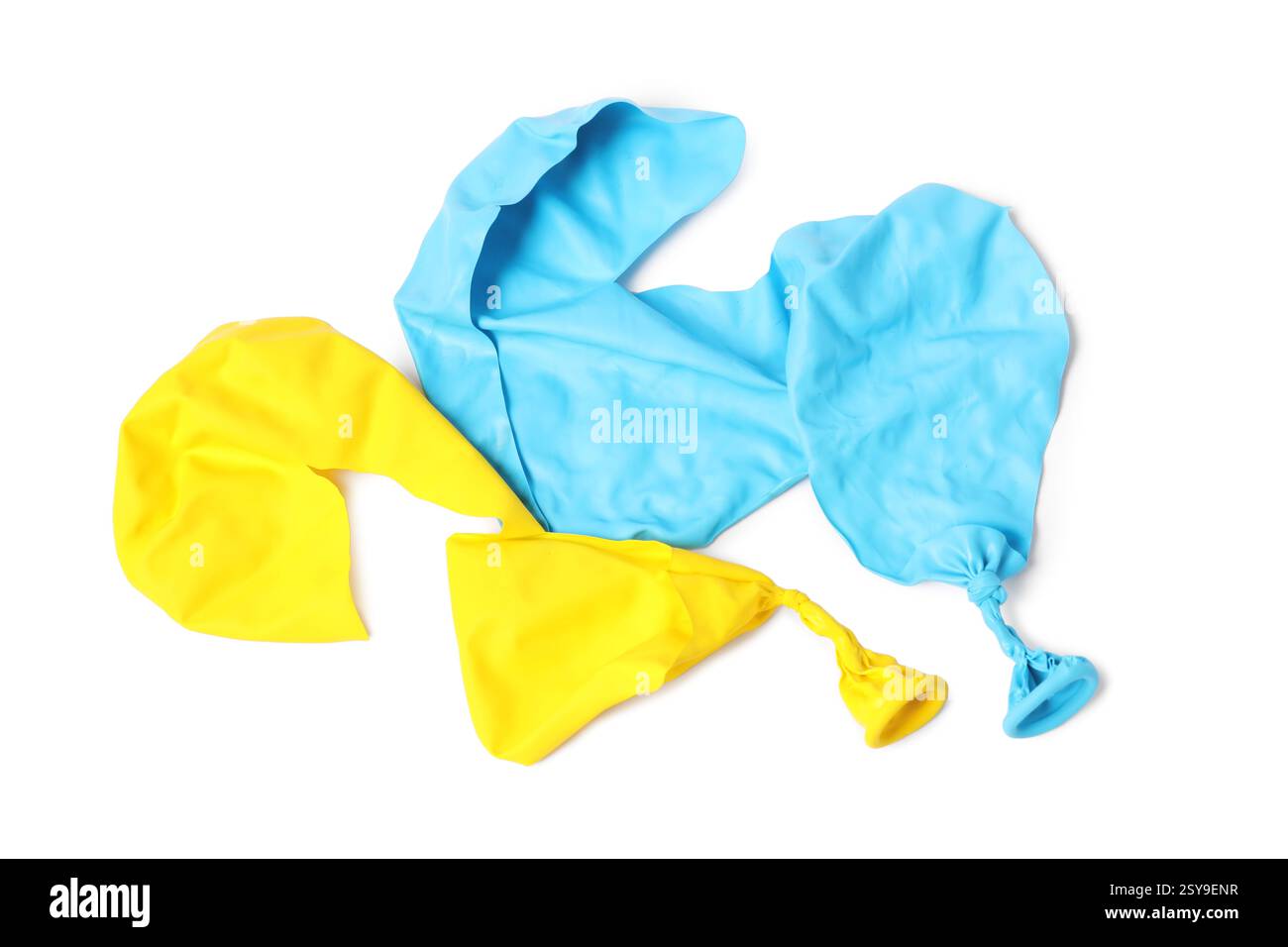 Two color popped balloons isolated on white Stock Photo - Alamy