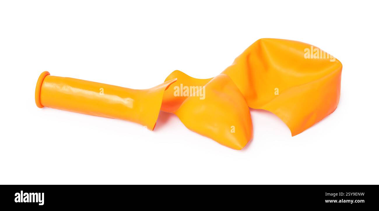One orange popped balloon isolated on white Stock Photo - Alamy