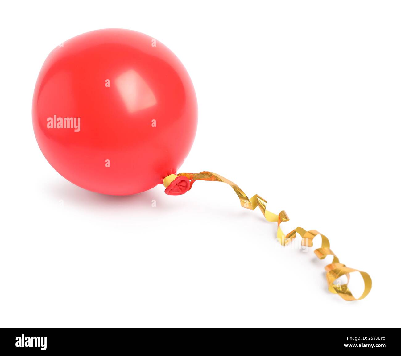 One red half deflated balloon isolated on white Stock Photo - Alamy