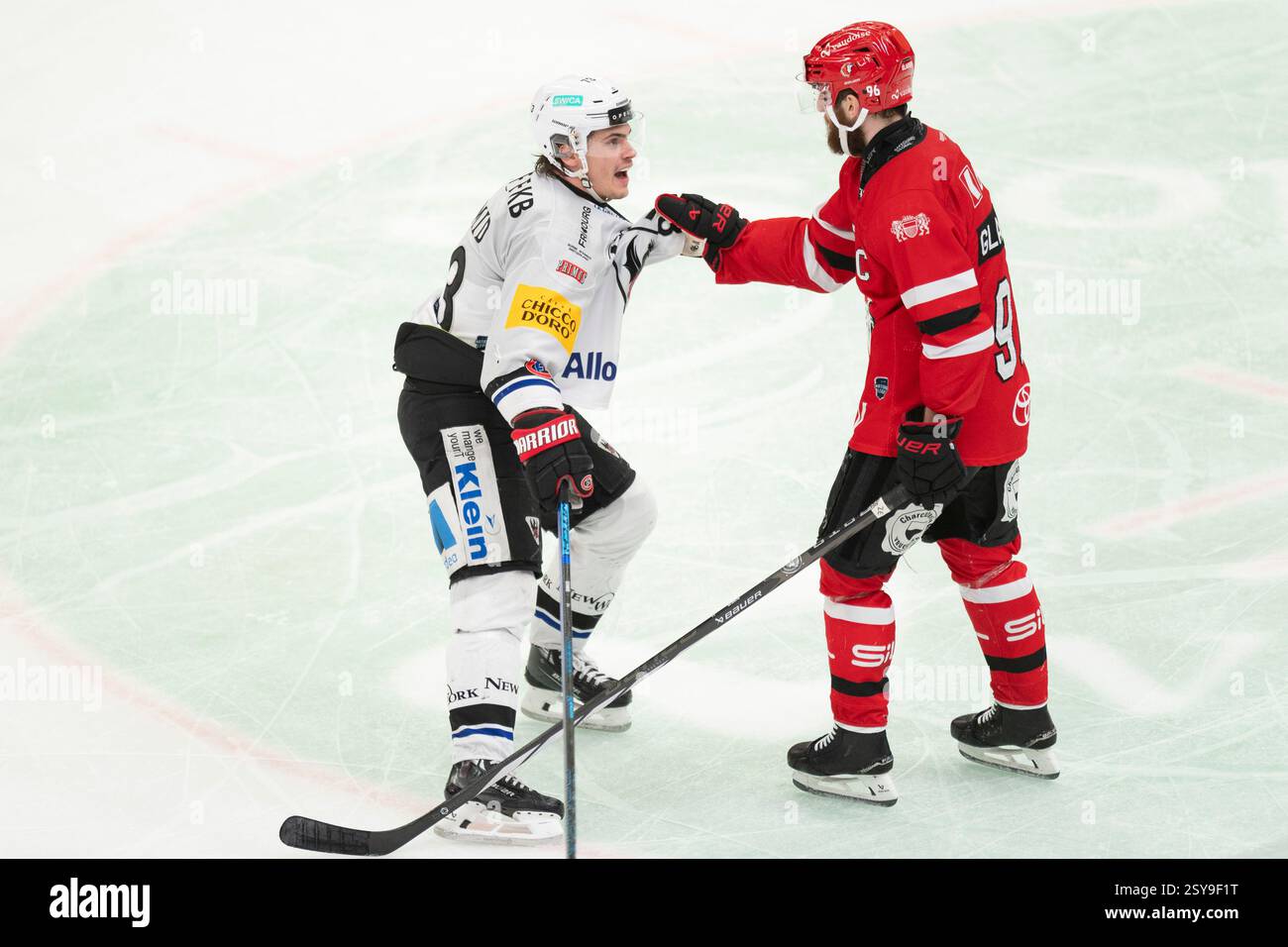 Lausanne, Switzerland. , . Sandro Schmid (offense) of HC Fribourg ...