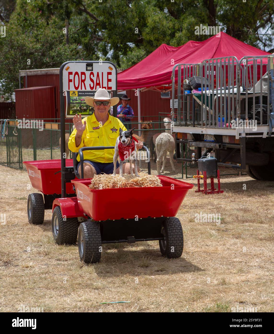 Man Riding on his Ride on that he is selling at the 2025 Allora Show ...