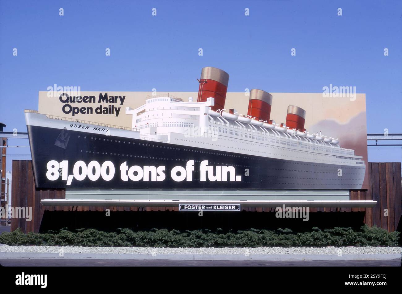 Hand-painted billboard promoting tourism to vsit the Queen Mary in Long ...