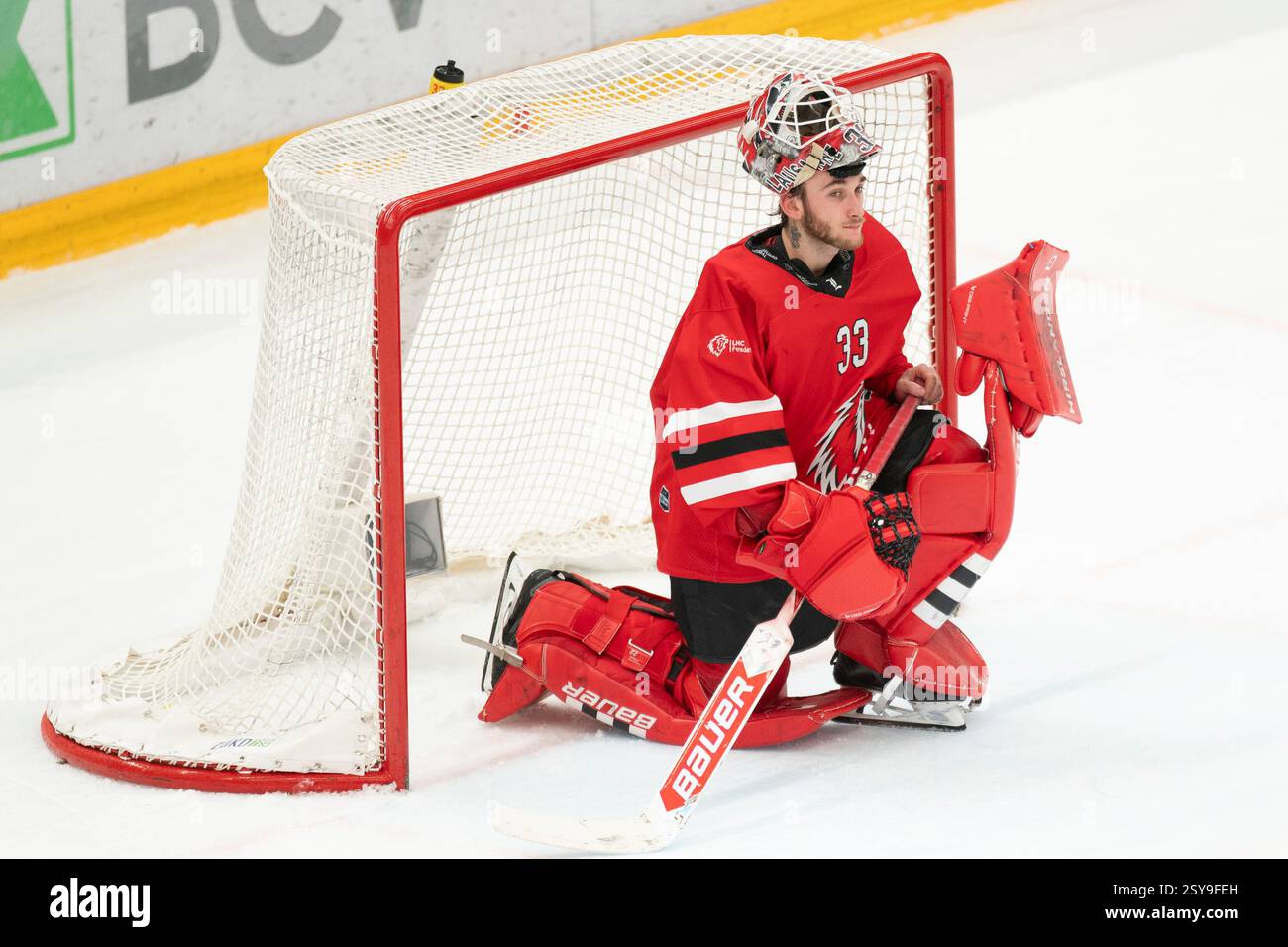 Lausanne, Switzerland. , . Kevin Pasche (goalkeeper) of Lausanne HC #33 ...