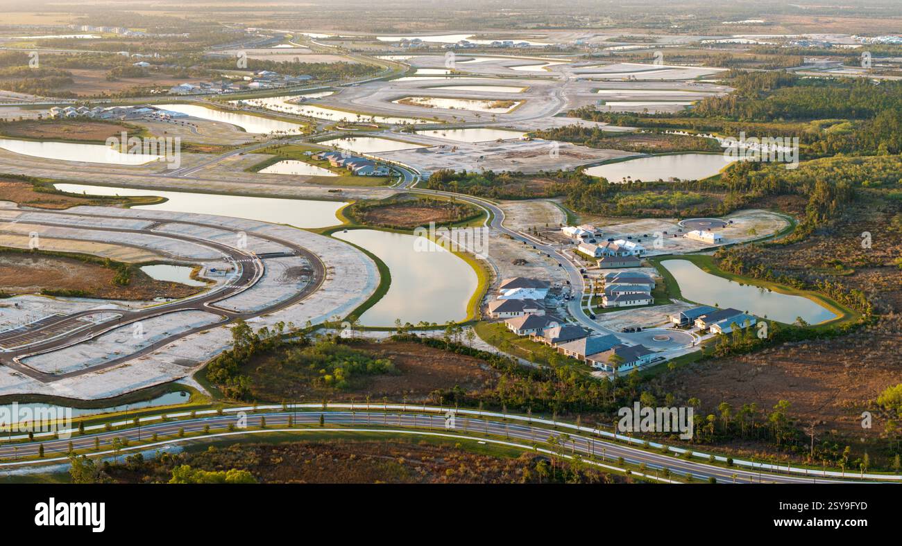 Beginning of construction works on prepared ground. Large building site ...