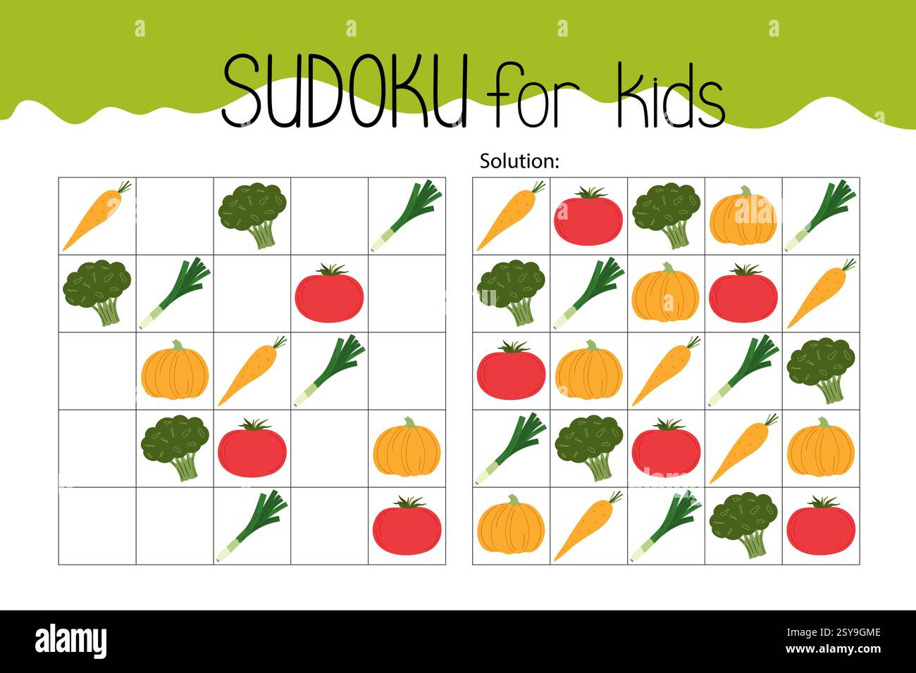 Vegetables sudoku educational game or leisure activity worksheet hand ...