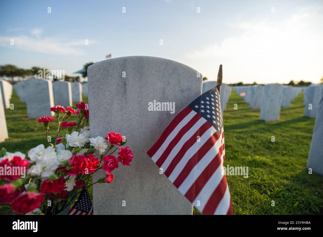 Military burial headstones. Sarasota National Cemetery with rows of ...