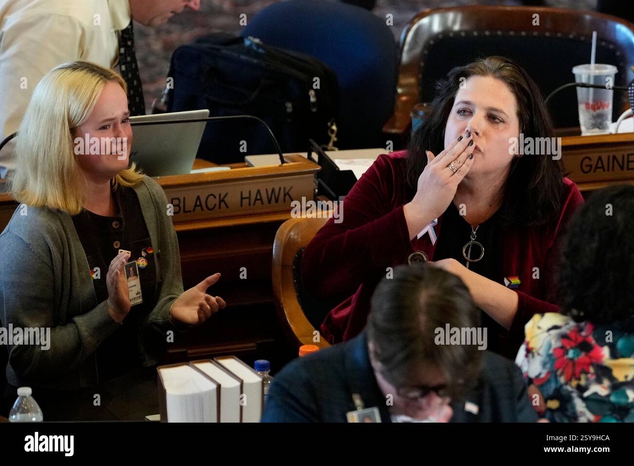 Rep. Aime Wichtendahl, D-Hiawatha, blows a kiss to the gallery after ...