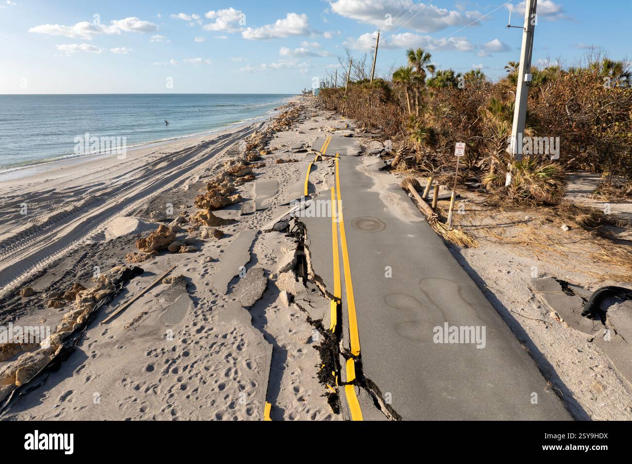 Oceanfront road erosion after hurricane Milton on Manasota Key in ...