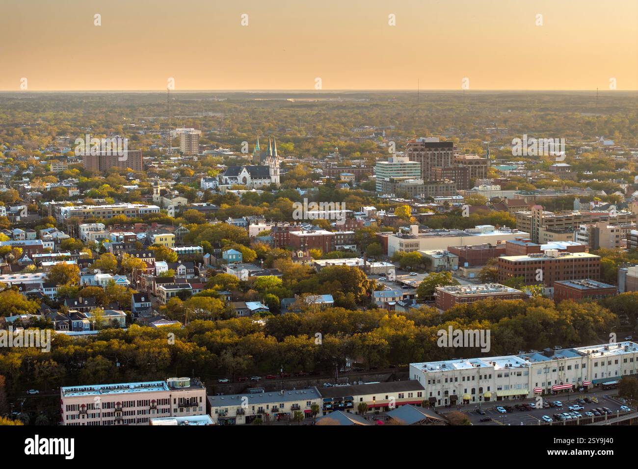 Savannah, Georgia. American architecture with illuminated streets and ...