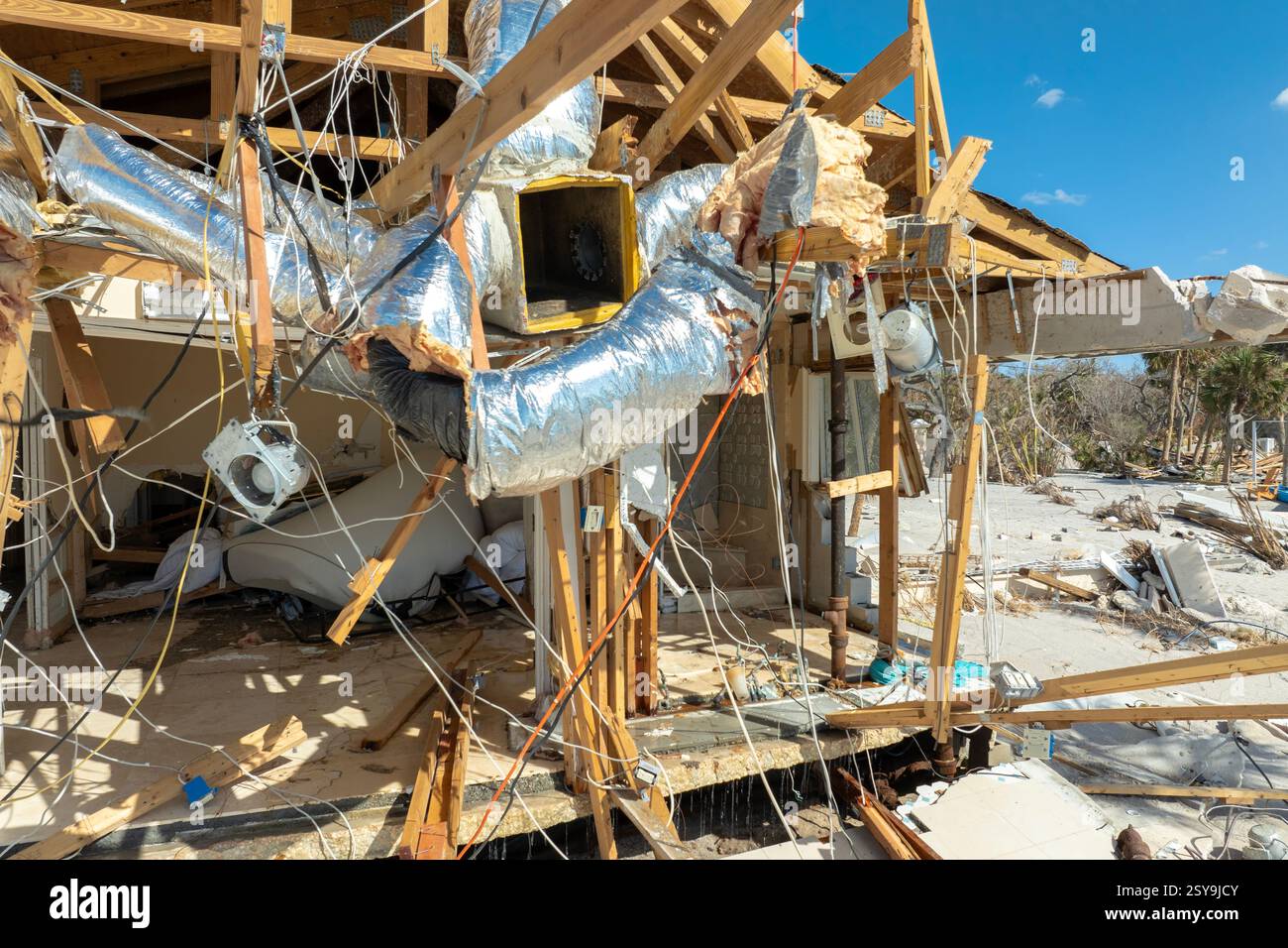 Storm surge caused by hurricane wind severe damaged residential houses ...