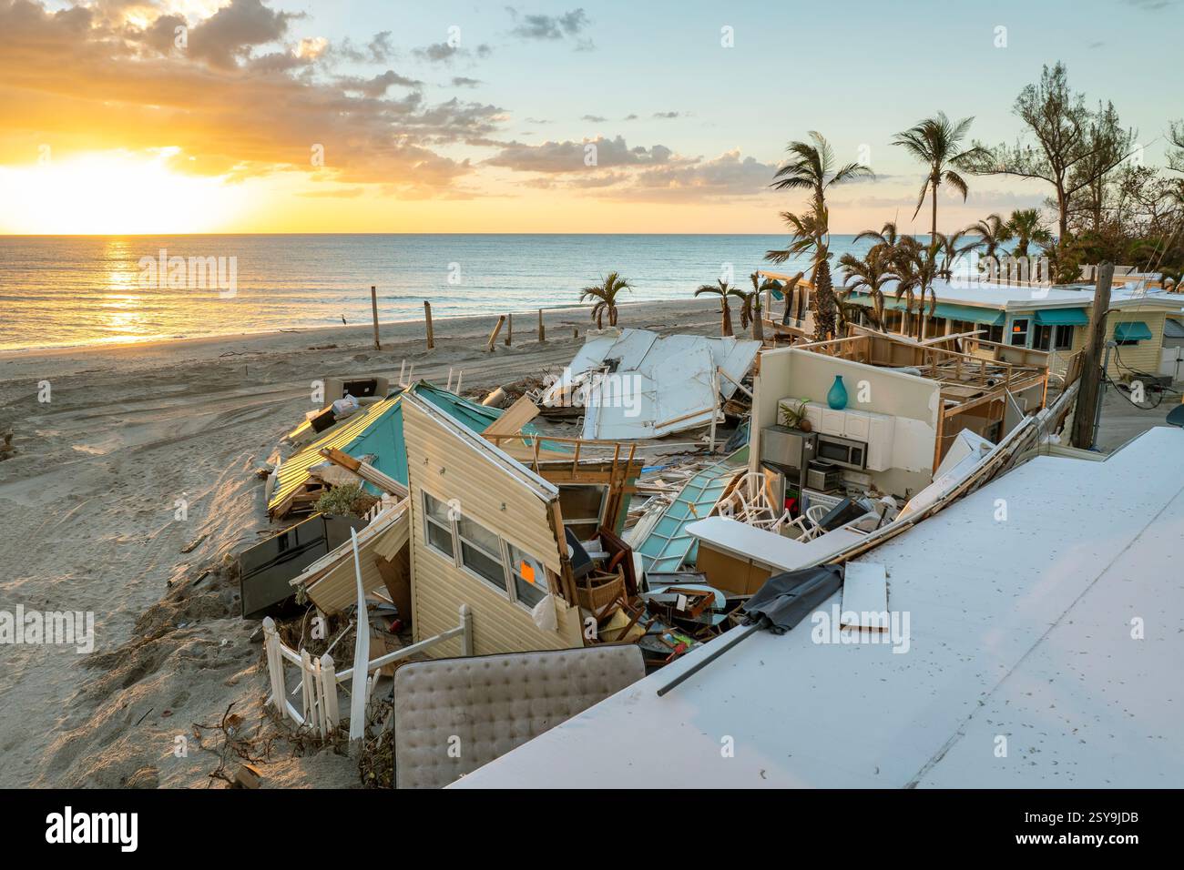Storm surge severe damage to residential houses on ocean shore after ...