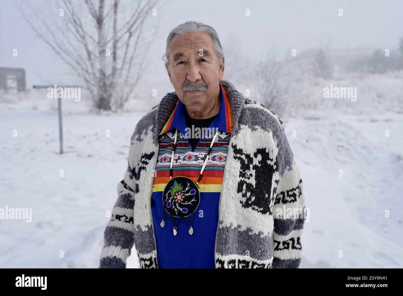Leonard Peltier stands for a portrait in Belcourt, N.D, on Tuesday, Feb ...