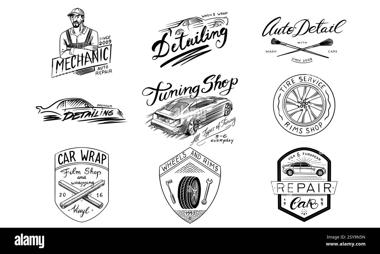 car detail centre or body shop badges. mechanic and other auto repair ...