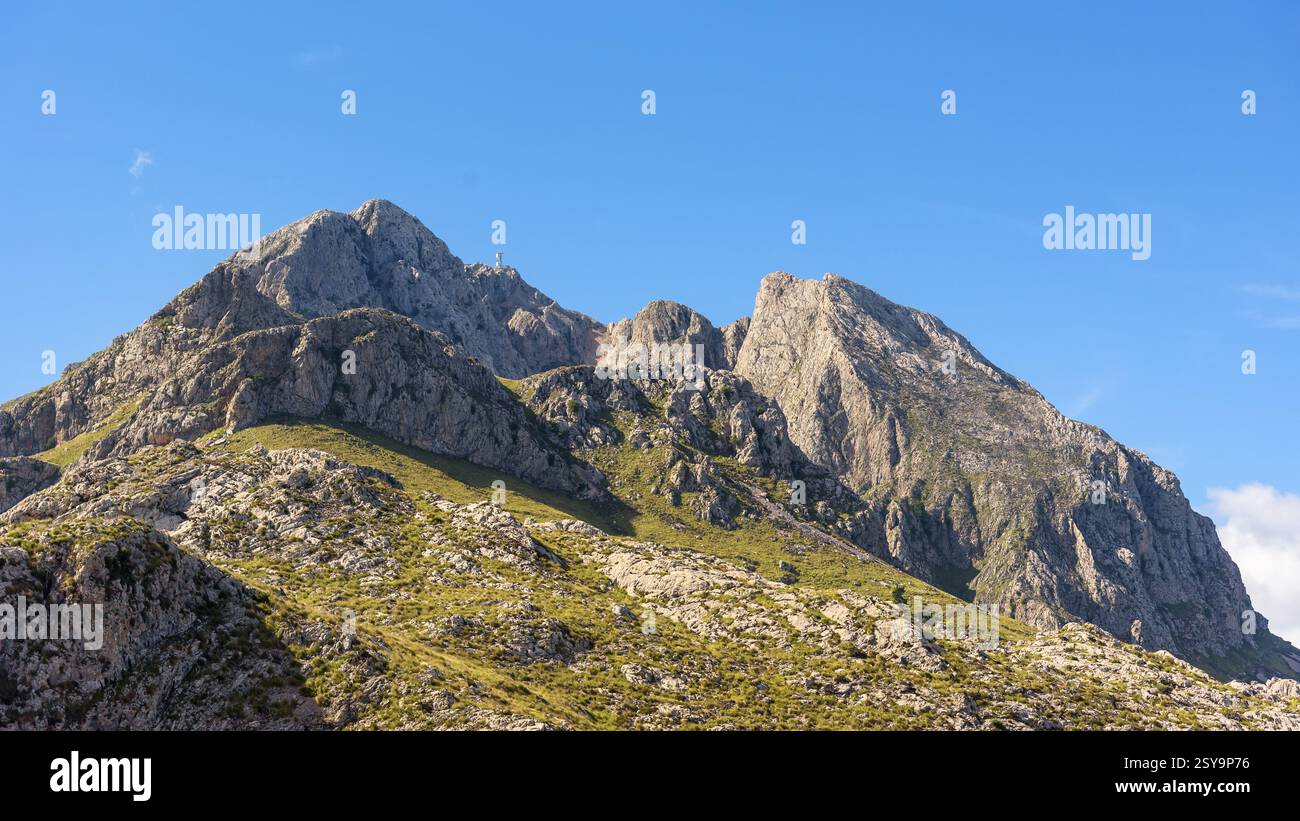 Panoramic view of the limestone peaks of Puig Major, the highest ...