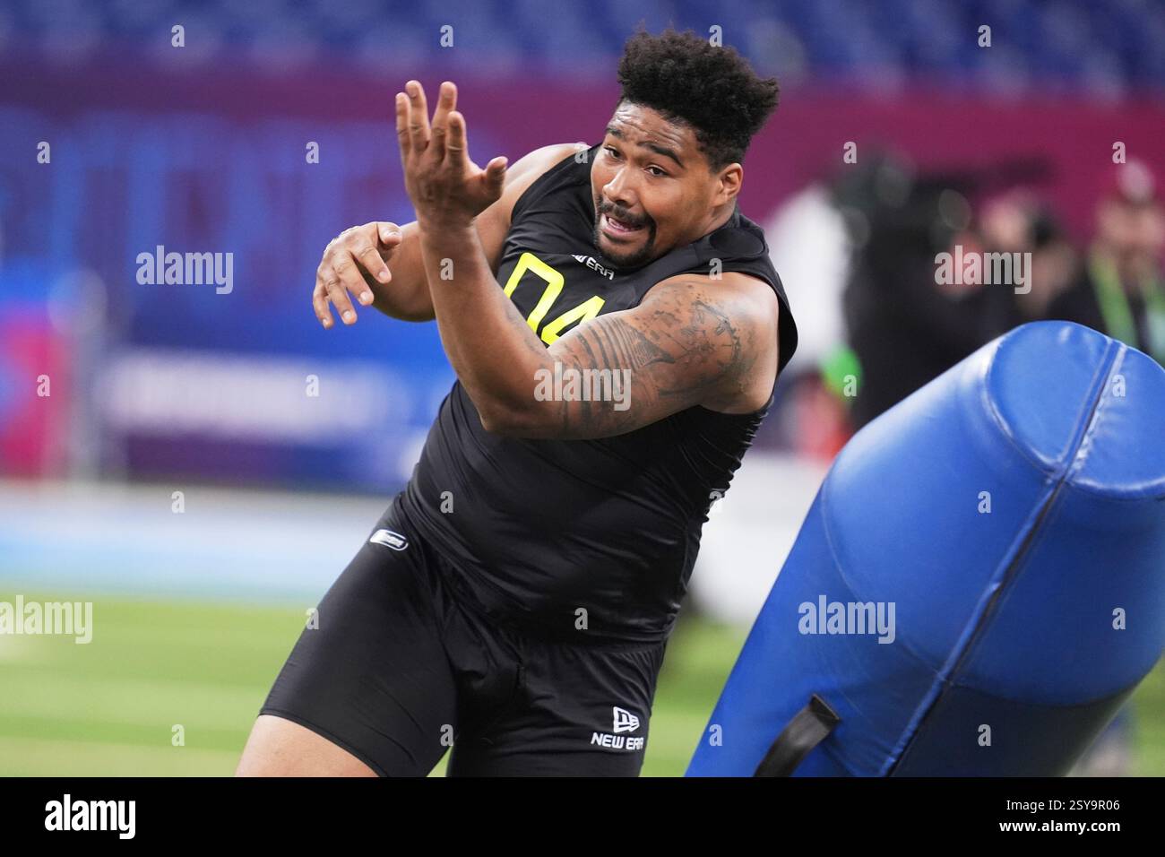 Iowa defensive lineman Yahya Black runs a drill at the NFL football ...