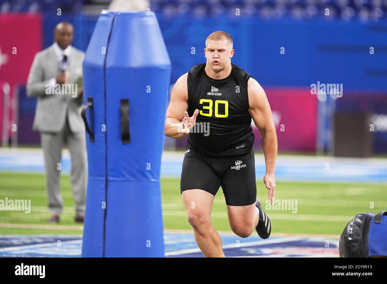 Nebraska defensive lineman Ty Robinson runs a drill at the NFL football ...
