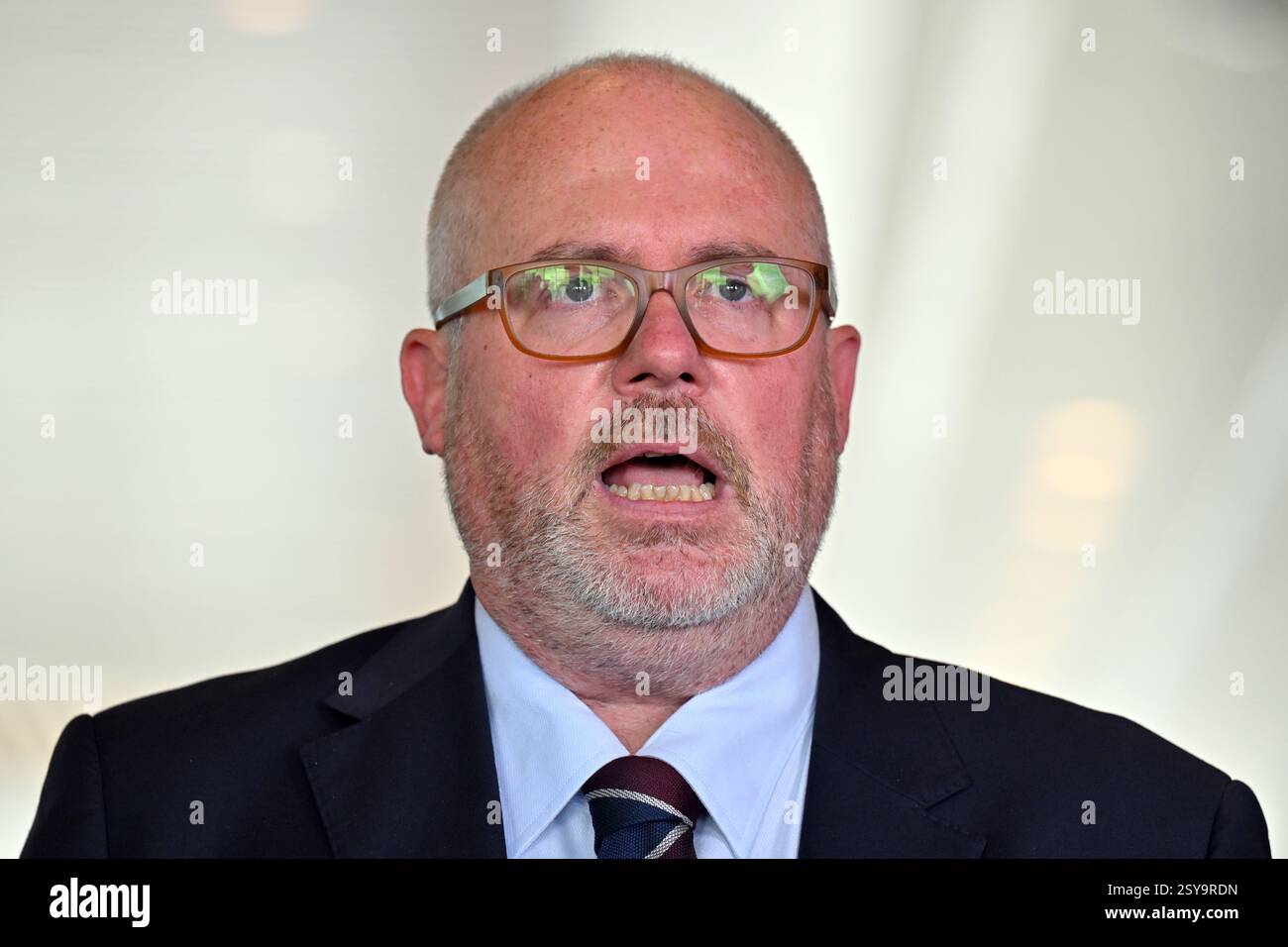 Assistant Minister for Trade Tim Ayres at a press conference at Parliament House, in Canberra ...