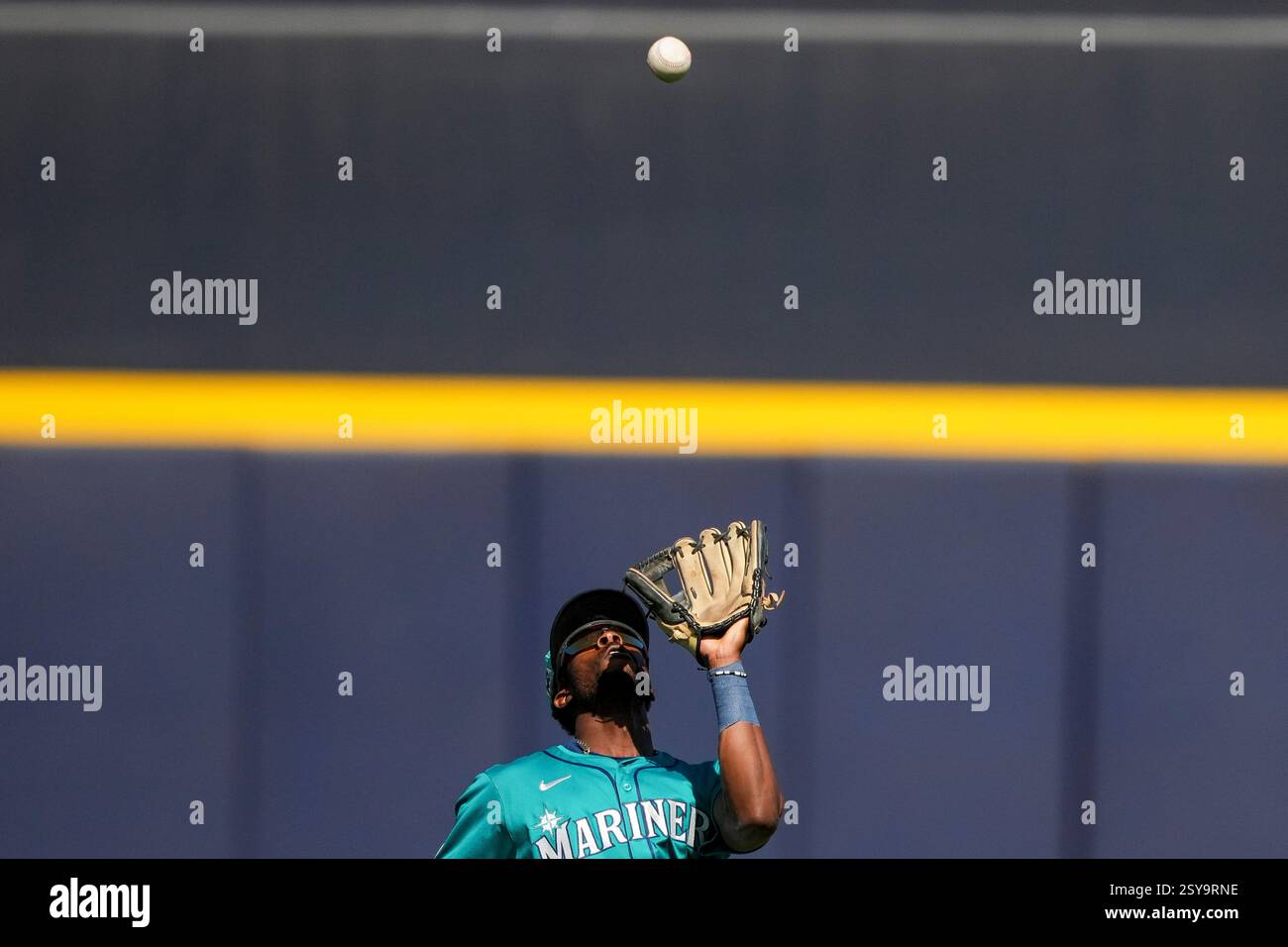 Seattle Mariners second baseman Ryan Bliss catches a fly ball by San ...