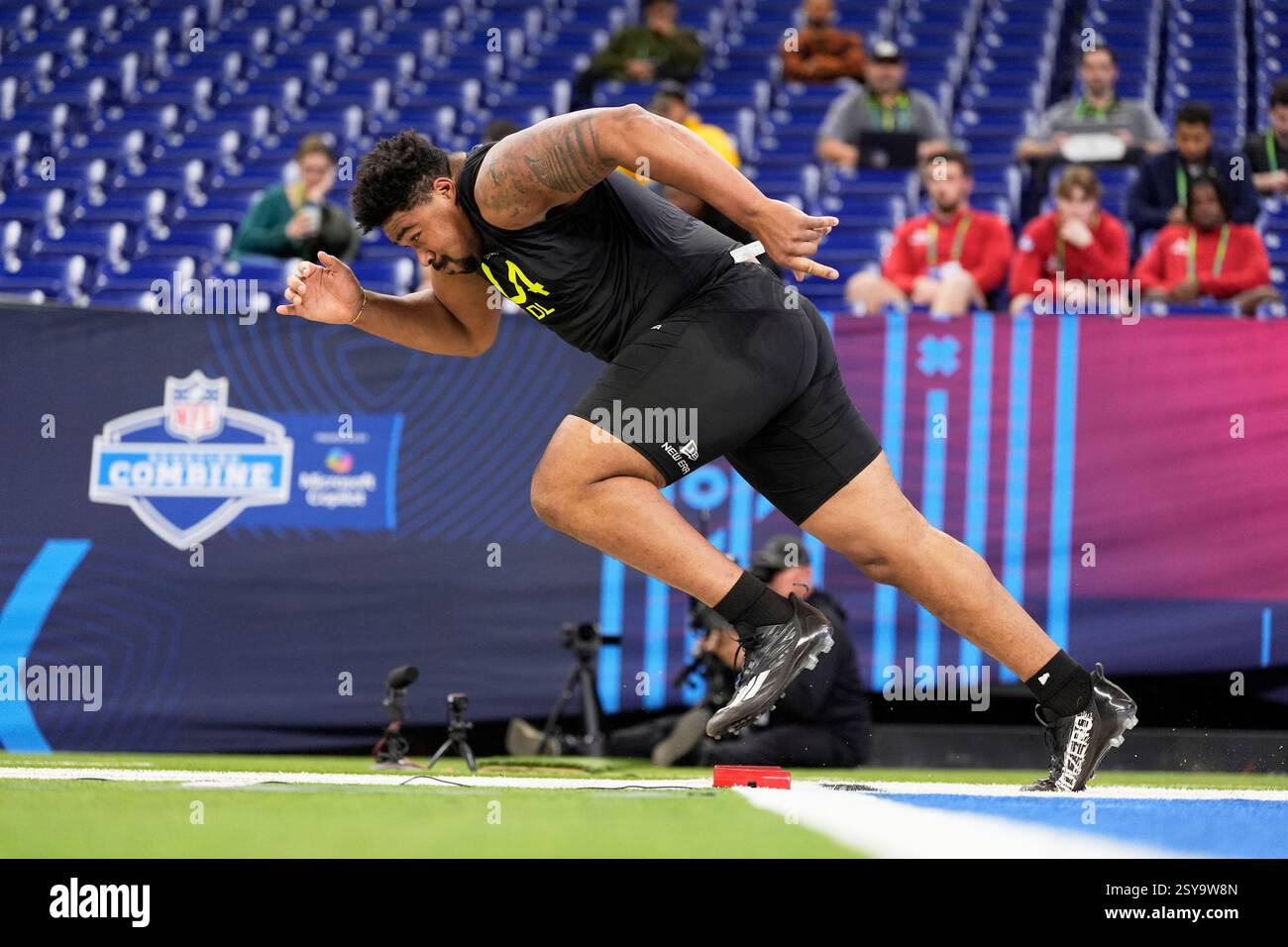 Iowa defensive lineman Yahya Black runs a drill at the NFL football ...