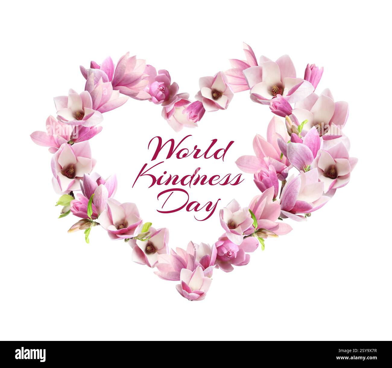 World Kindness Day. Heart-shaped frame of beautiful pink flowers on ...