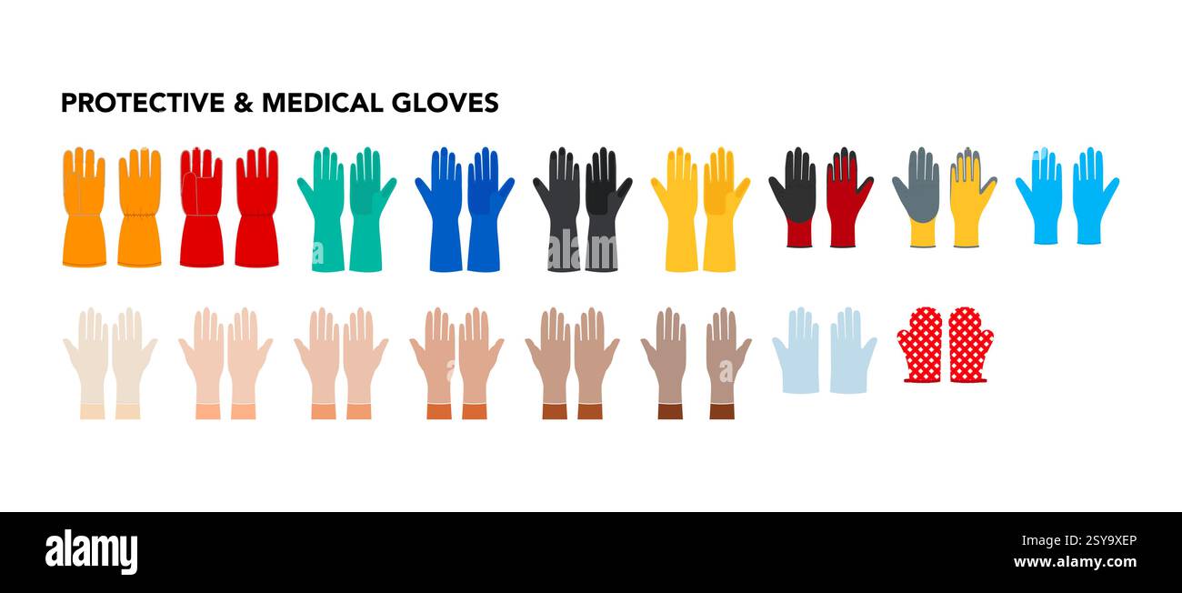 Set of Gloves - Protective and Medical with names hand accessory ...