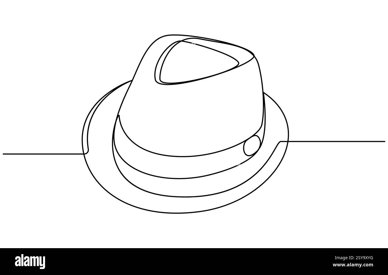 Continuous single drawn one line men hat, one line drawing of cowboy ...