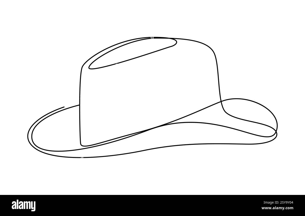 Continuous single drawn one line men hat, one line drawing of cowboy ...
