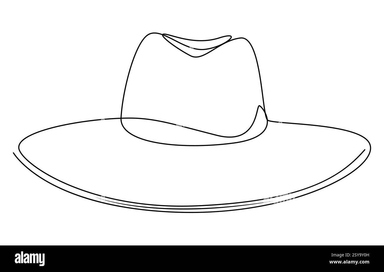 Continuous single drawn one line men hat, one line drawing of cowboy ...