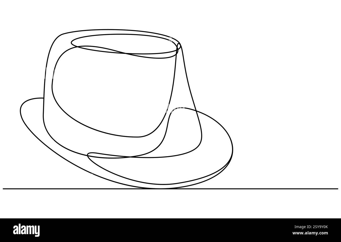 Continuous single drawn one line men hat, one line drawing of cowboy ...