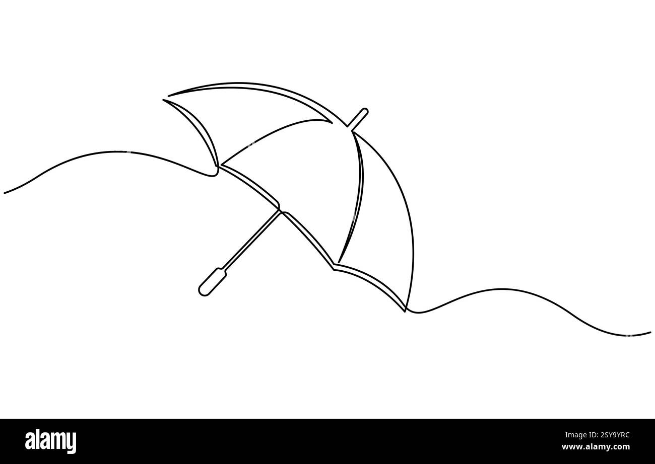 Umbrella depicted in continuous line drawing, continuous line drawing ...