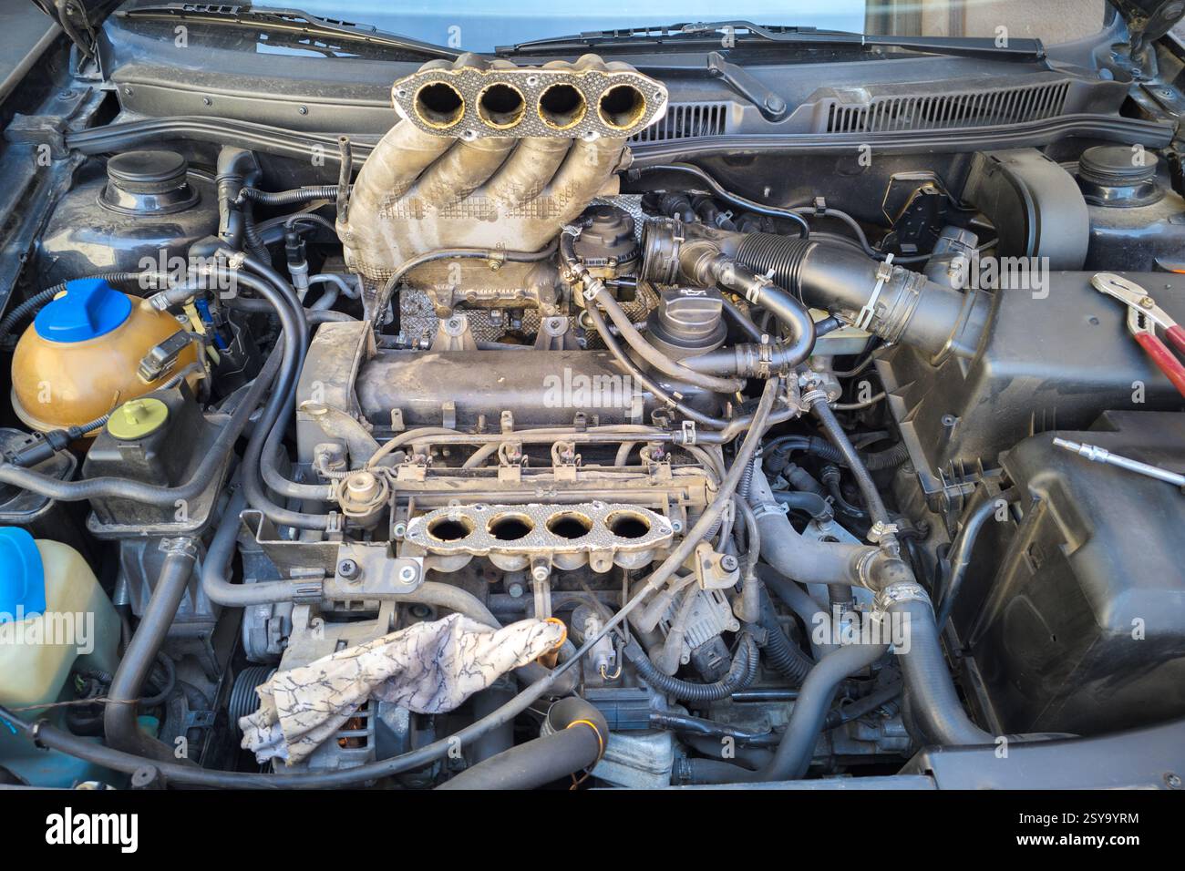 old inline 4 cylinder combustion gasoline engine with dismounted air ...