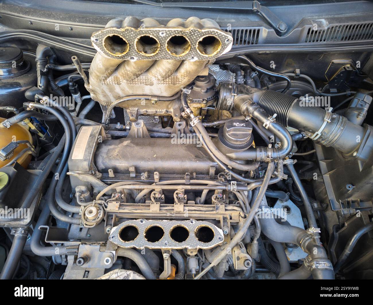 old inline 4 cylinder combustion gasoline engine with dismounted air ...