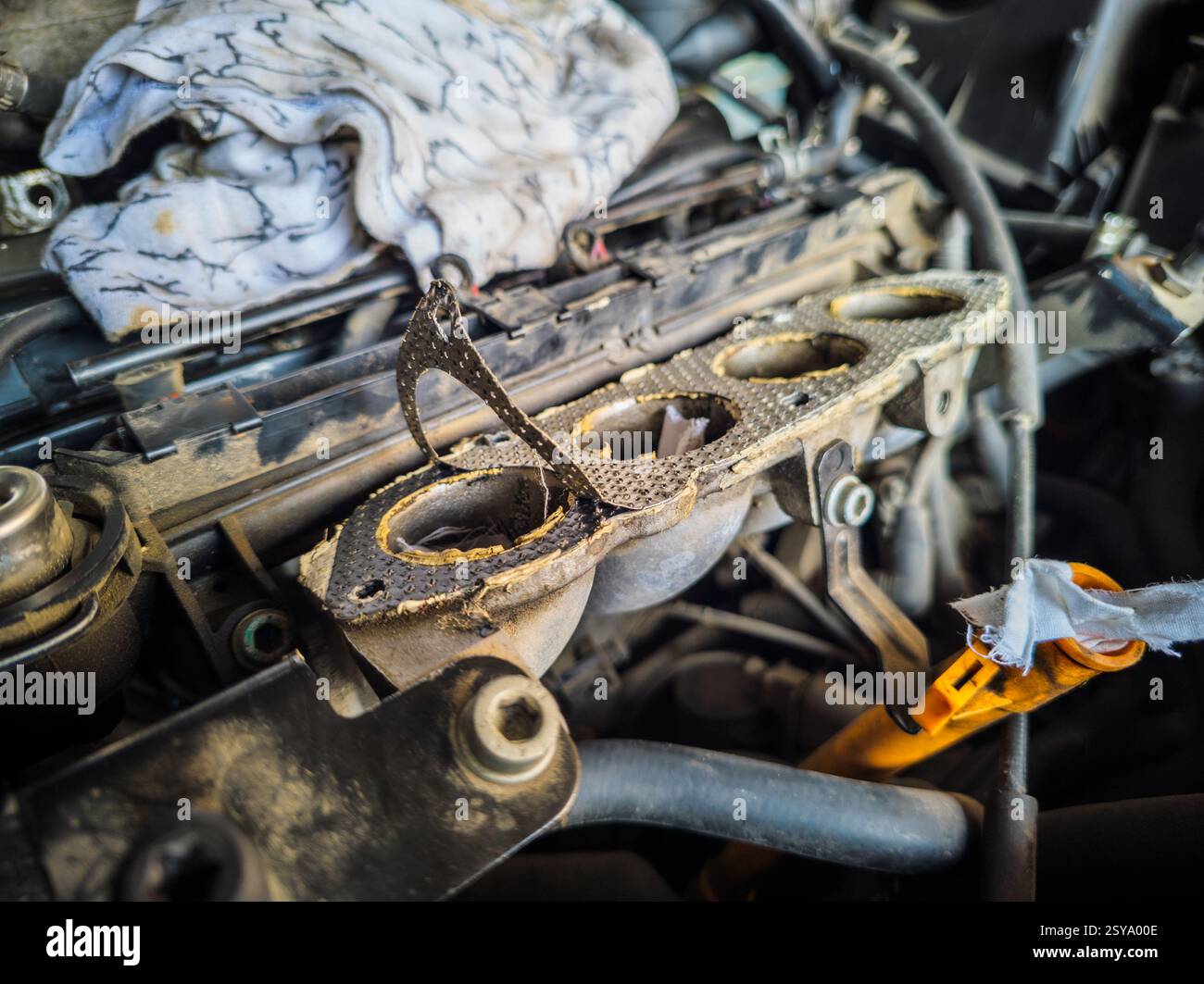 old inline 4 cylinder combustion gasoline engine with dismounted air ...