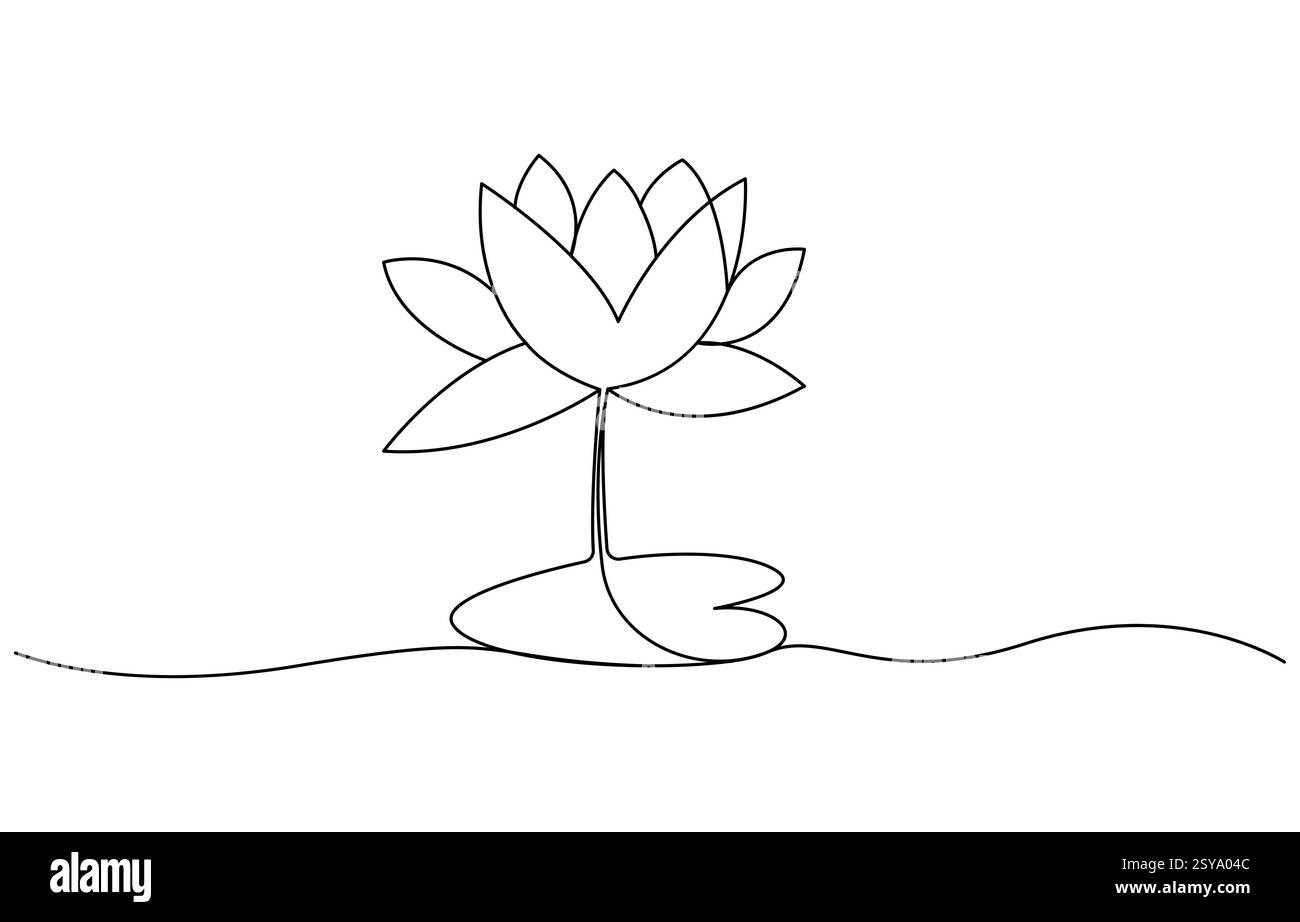 Water lily vector continuous one line drawing on white background ...