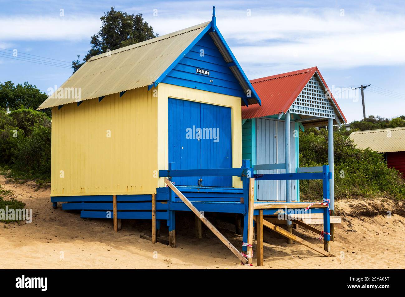Colourful beach huts on Shire Hall Beach, Mornington, Victoria ...