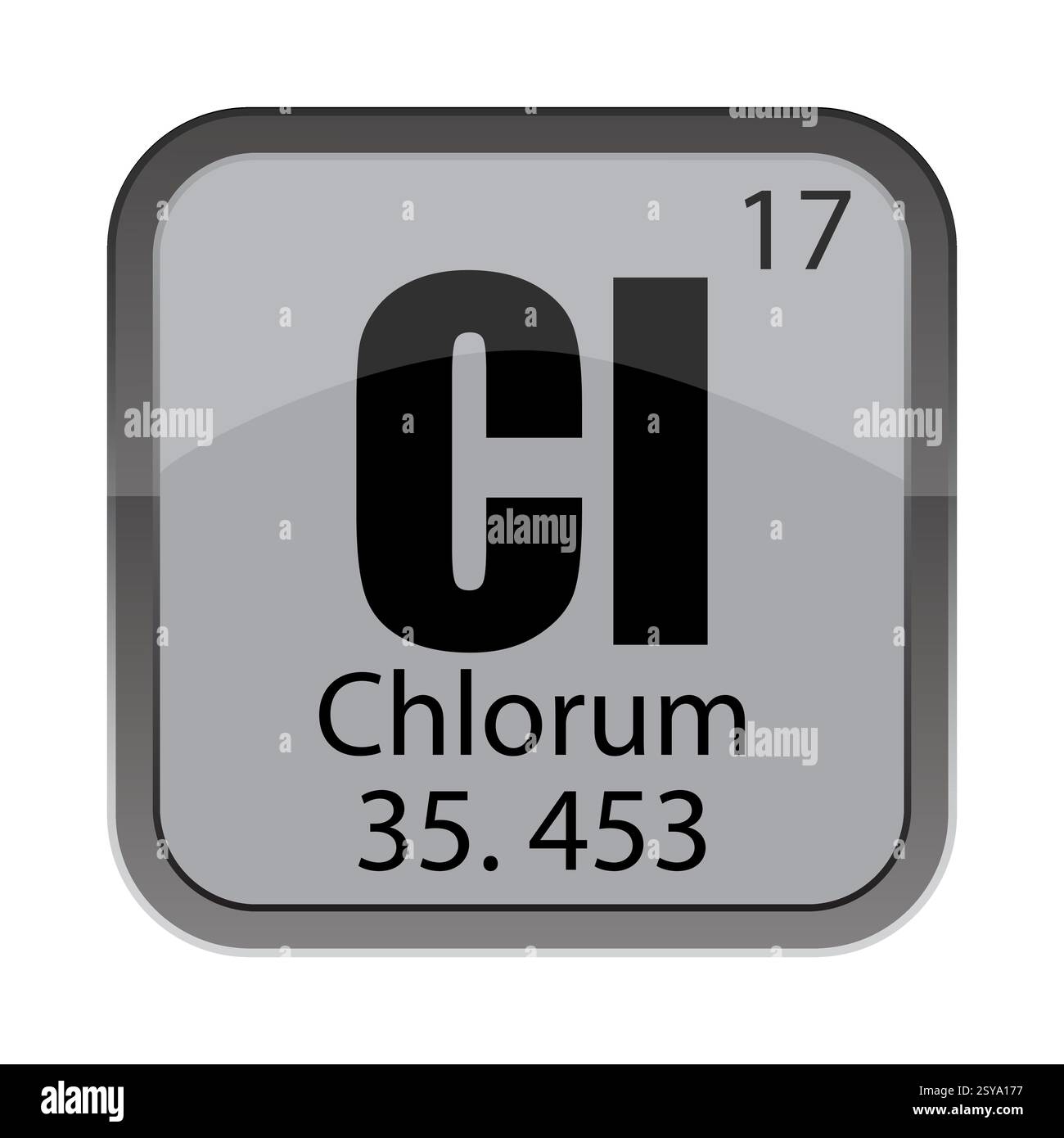 Cl Chlorum element. Atomic 17 seventeen. Mass 35.453 spelled. Grey ...