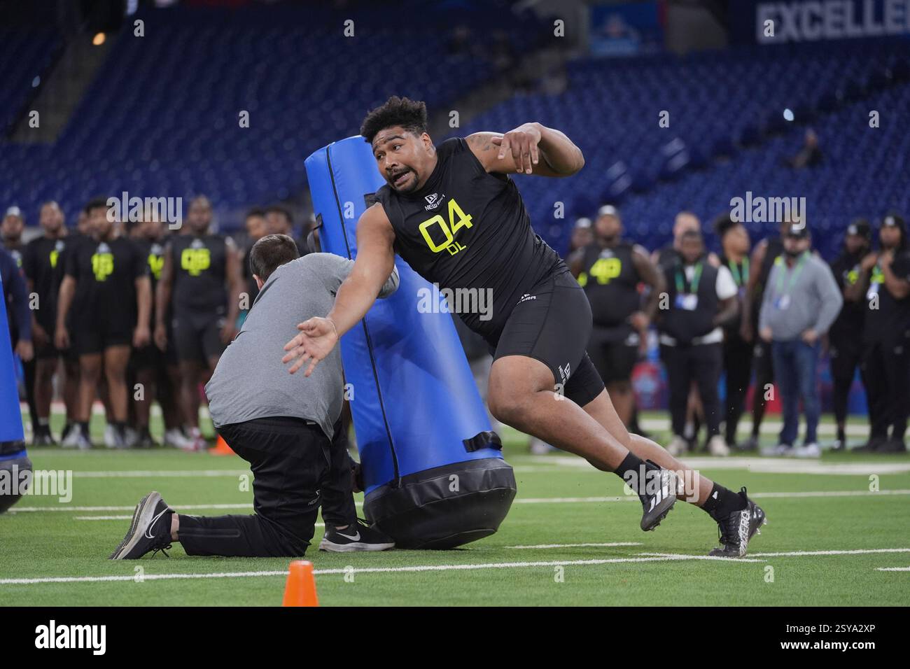 Iowa defensive lineman Yahya Black runs a drill at the NFL football ...