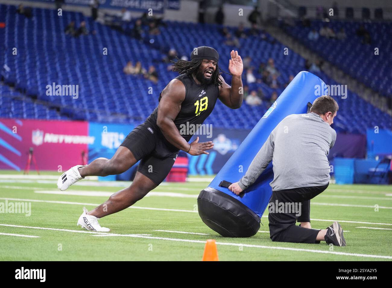 Boston College defensive lineman Cam Horsley runs a drill at the NFL ...