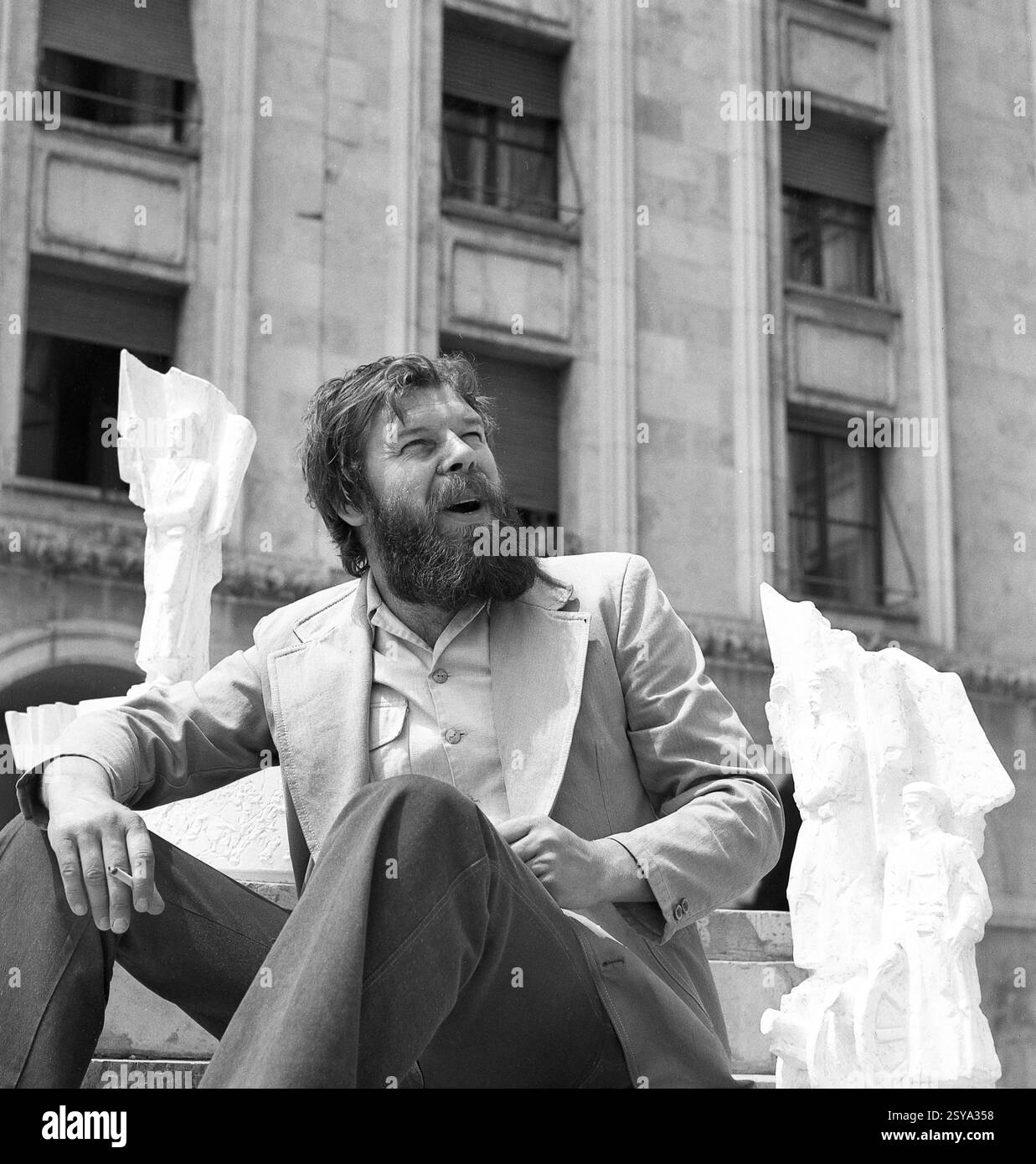 Bucharest, Romania, approx. 1978. Sculptor Pavel Bucur working on a ...