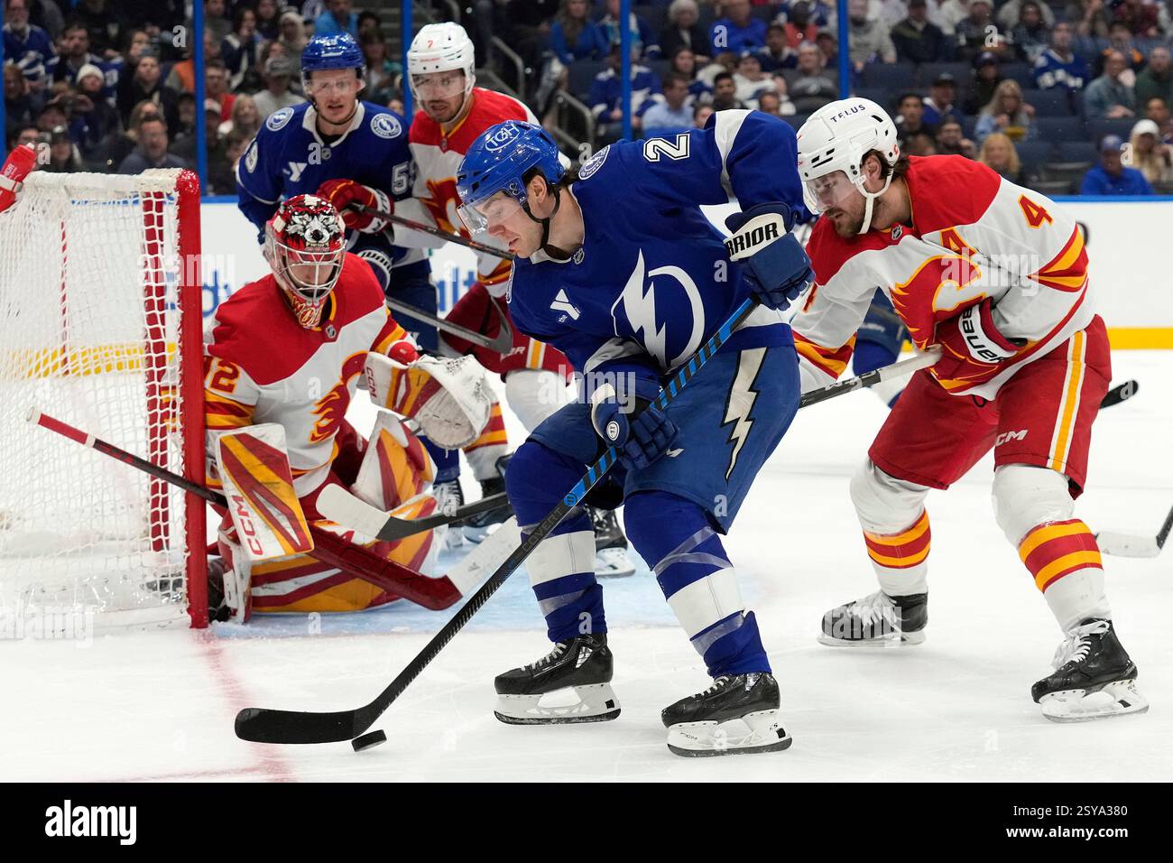 Tampa Bay Lightning center Brayden Point (21) controls the puck in ...