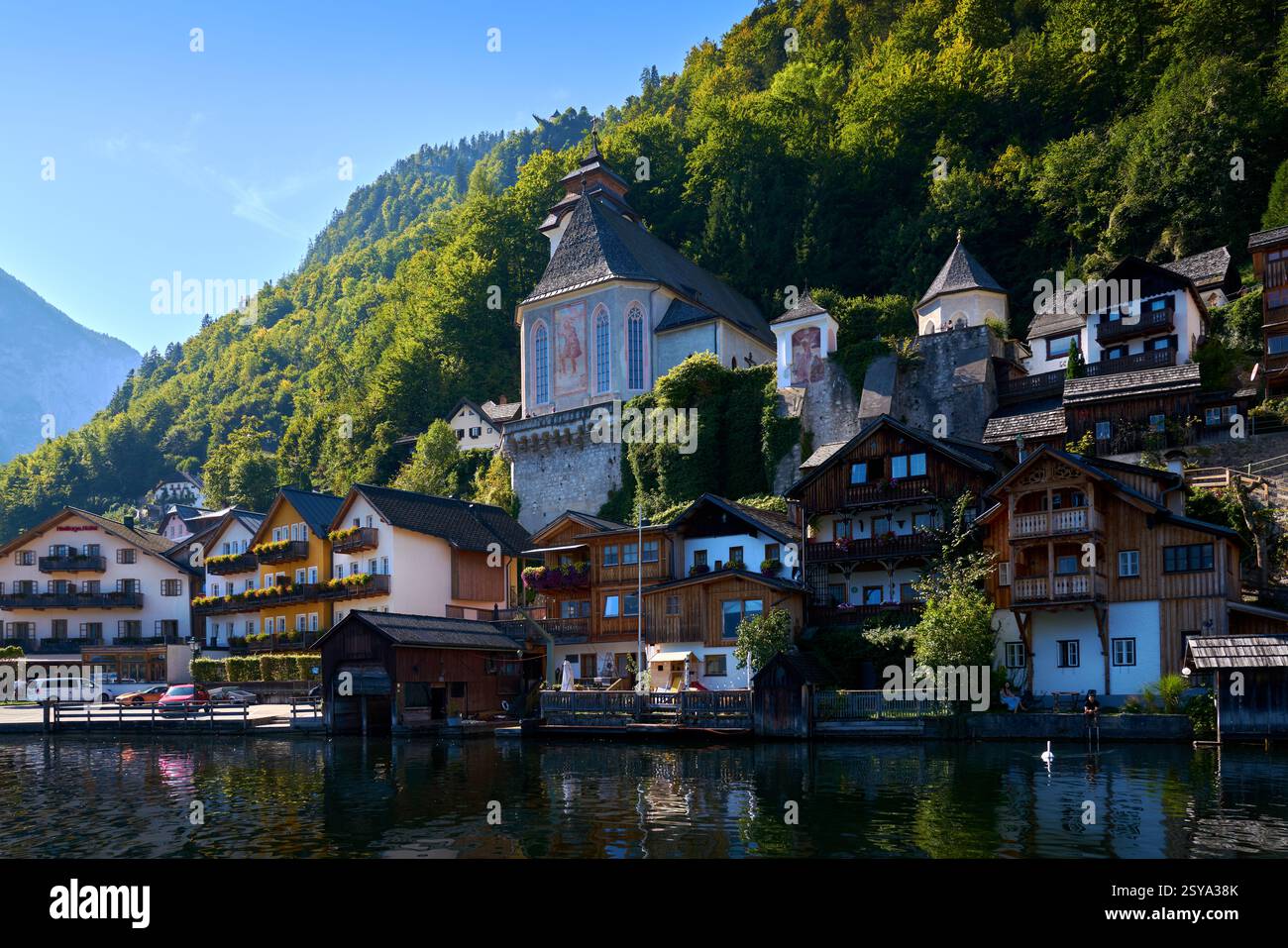 Hallstatt, Austria – September 28, 2023 Hallstatt Parish Church Lake ...