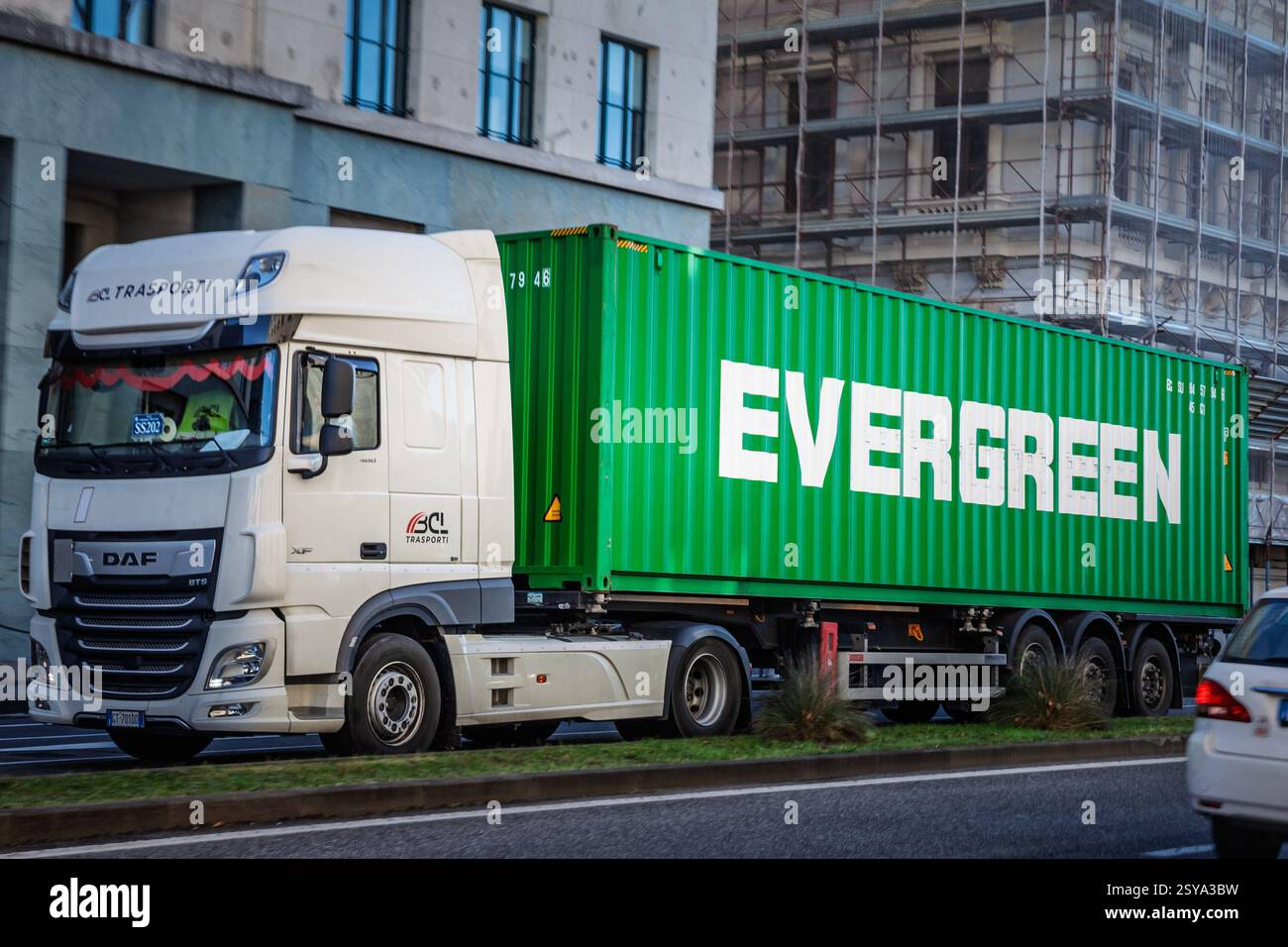 TRIESTE, ITALY - DECEMBER 15, 2024: An Evergreen shipping container on ...